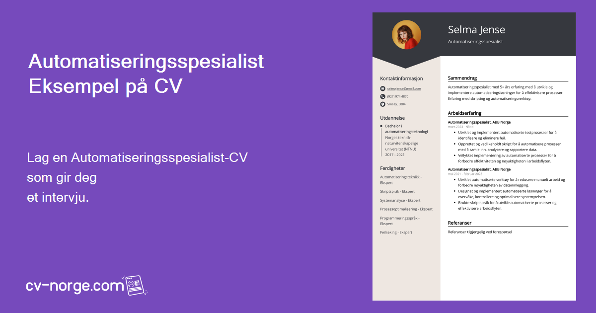 Eksempel på CV for automatiseringsspesialist (gratis guide)