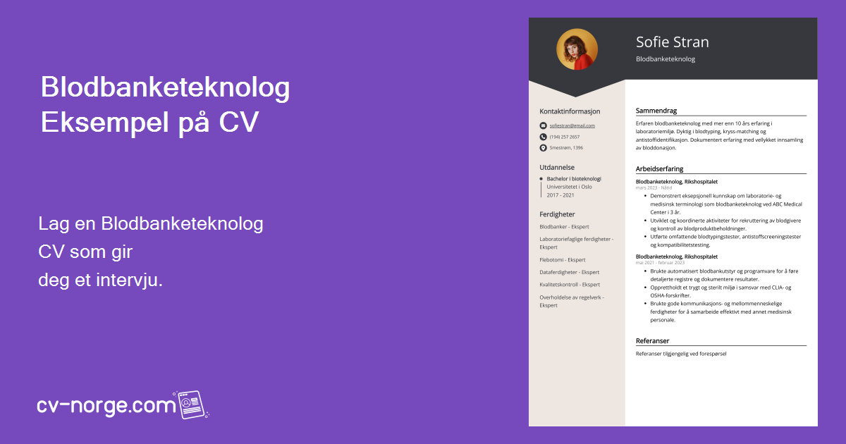 Blodbanketeknolog CV-eksempel for 2025