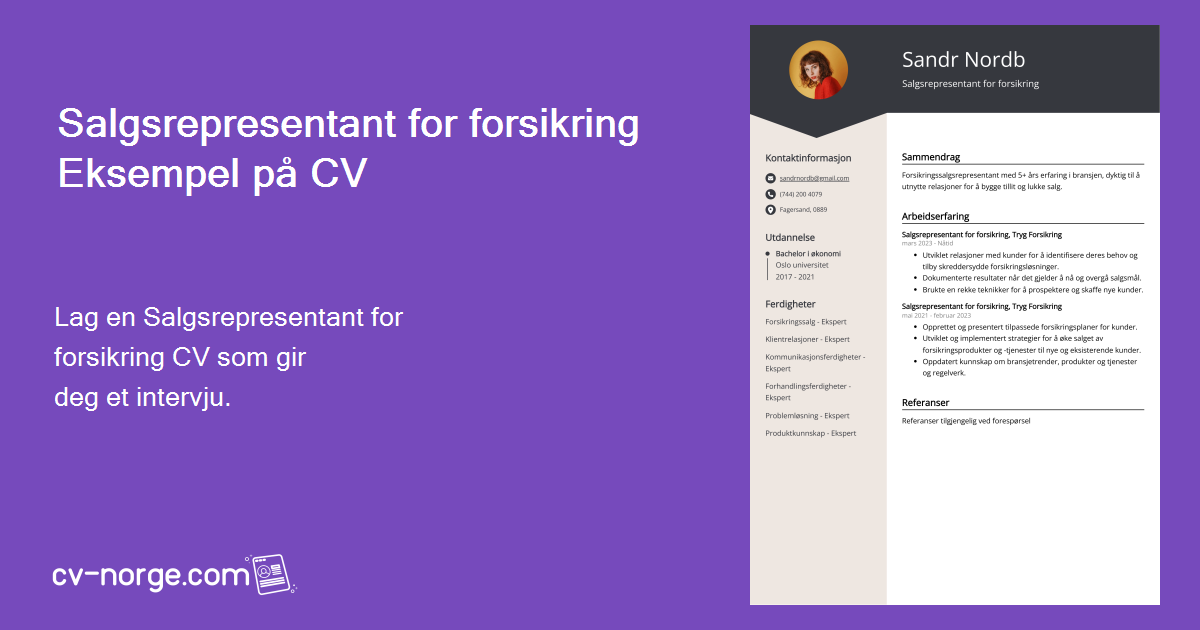 Salgsrepresentant for forsikring CV: Eksempel og veiledning (nybegynner ...