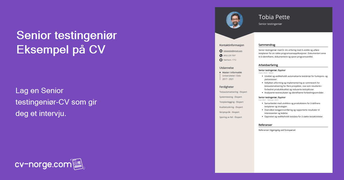 Eksempel på CV for senior testingeniør (gratis guide)